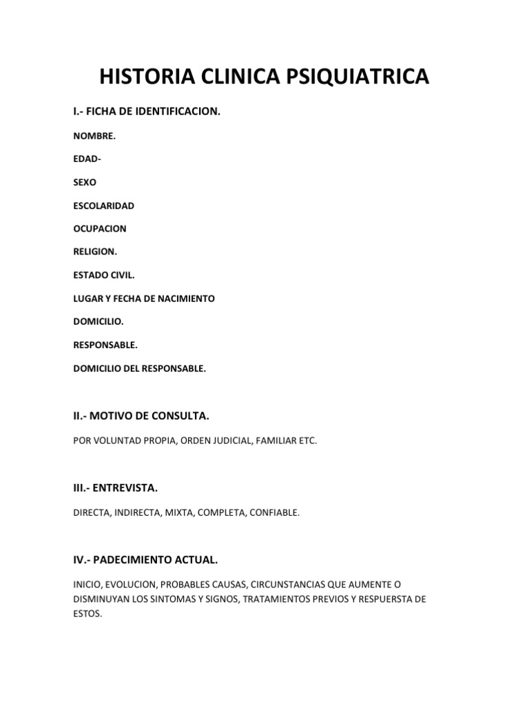 Historia Clinica Psiquiatrica | PDF