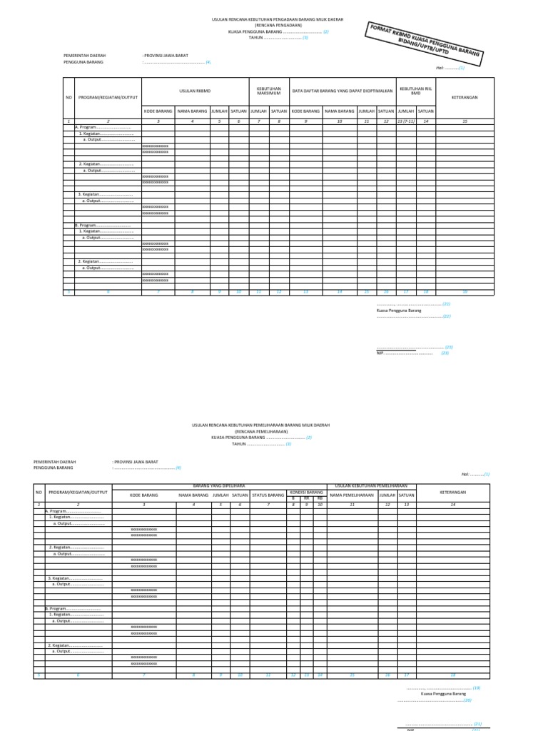 1 Format RKBMD Dan RKPBMD Pada KPB | PDF