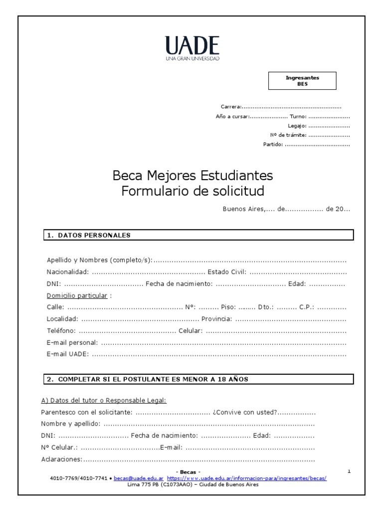 Formulario de Solicitud de Becas Mejores Estudiantes para Ingresantes | PDF