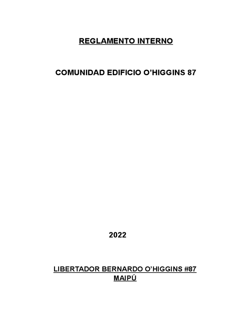Reglamento Interno Edificio Ohiggins87 | PDF | Condominio | Propiedad