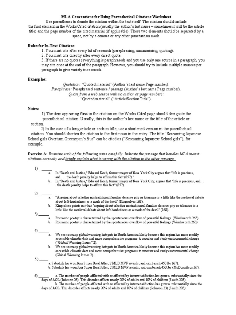 In Text Citations Practice | PDF | Citation | Bracket