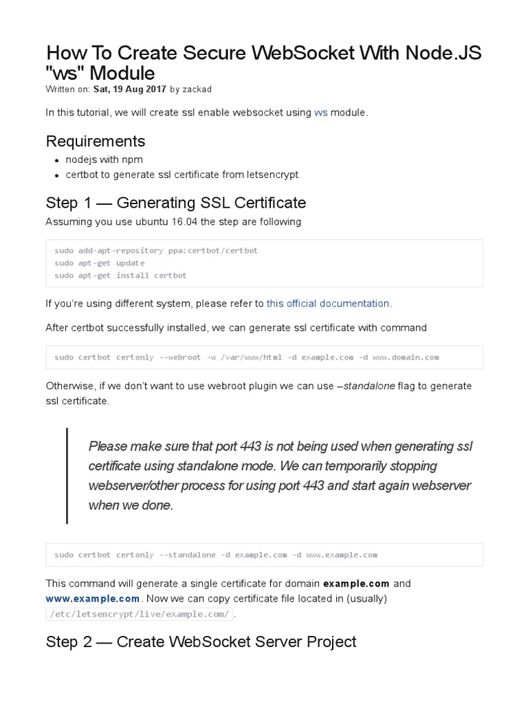 How To Create Secure WebSocket With Node - JS | PDF | Transport Layer ...