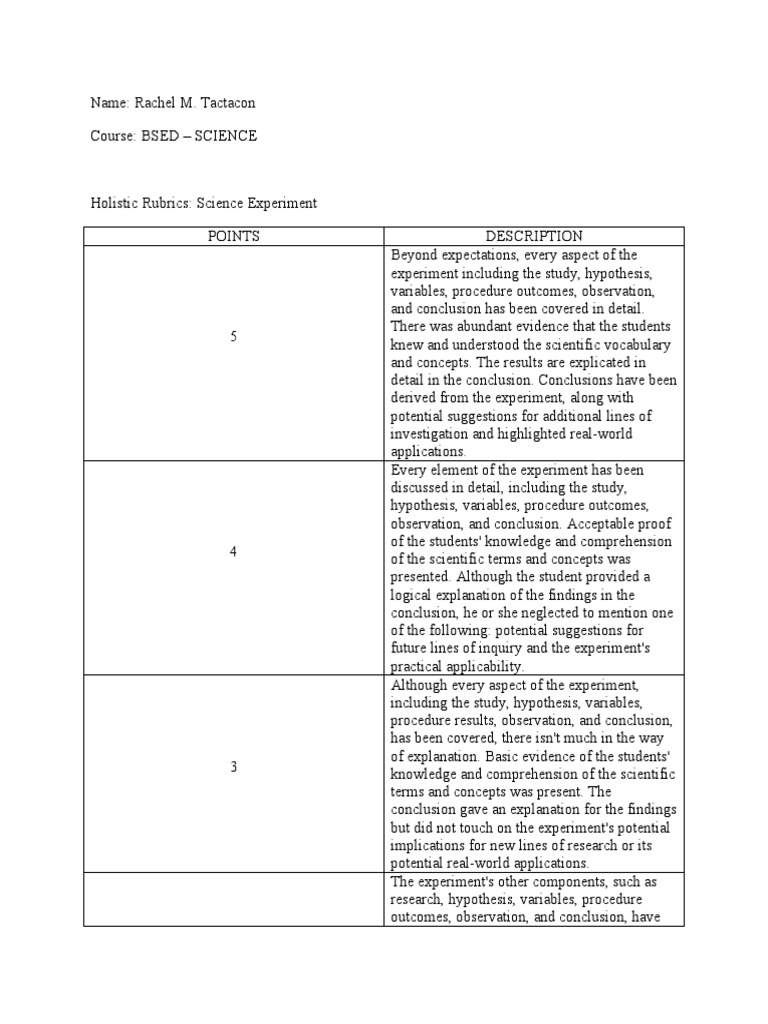RUBRICS | PDF | Experiment | Hypothesis