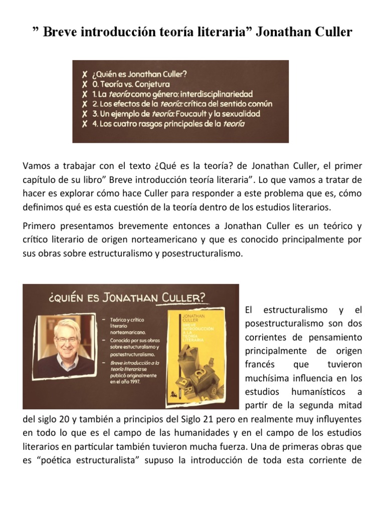 Teoría literaria según Jonathan Culler | PDF | Teoría | Lingüística