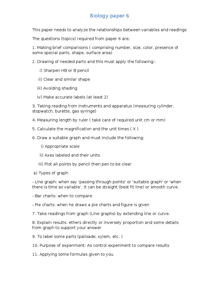 Biology Paper 6 Notes | PDF | Ph | Experiment