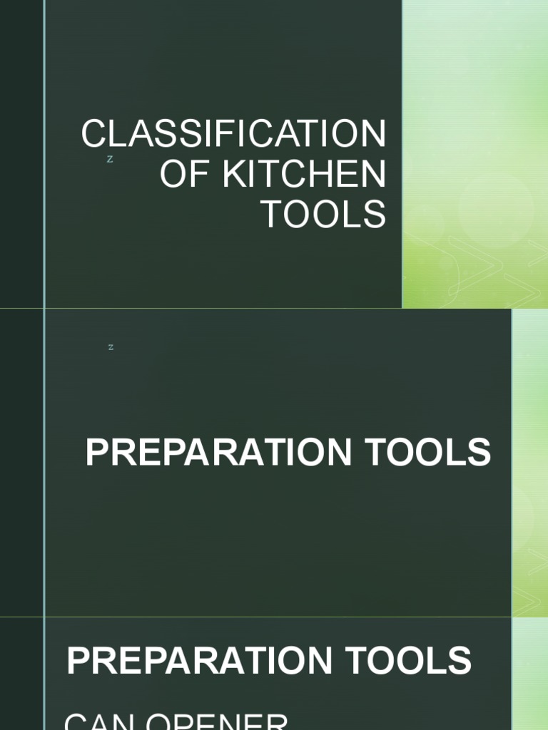 Classification of Kitchen Tools | PDF | Cooking | Cookware And Bakeware