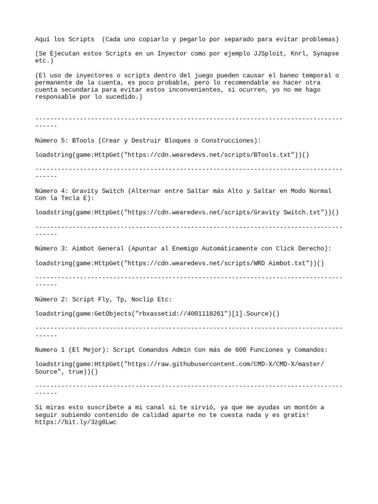 (EnzoX27) 5 Mejores Scripts para Roblox | PDF
