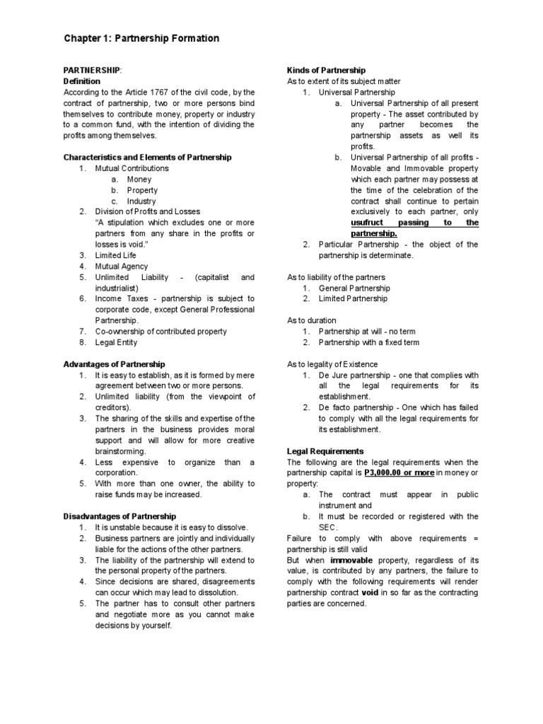 Formation of Partnerships: Types of Partnerships, Legal Requirements ...