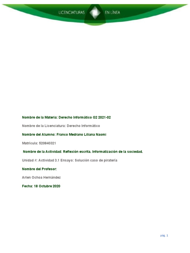 Act - 1.3 - Franco - Medrano - Reflexión Escrita Informatización de La Sociedad. | PDF ...