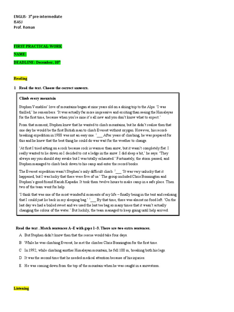 TP1 3 Pre Intermedio | PDF | Mount Everest