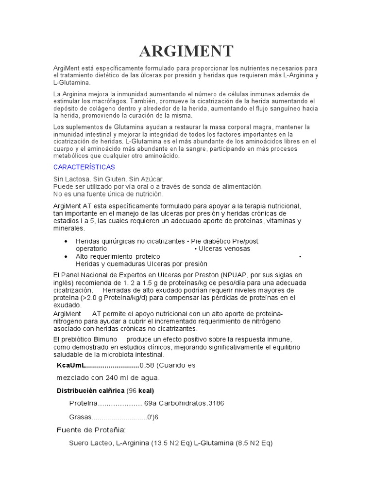 Formula Argiment | PDF | Herida | Nutrición