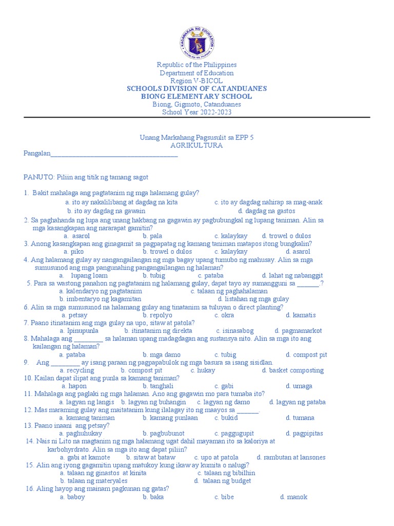 PT - Epp-Agri 5 - Q1 | PDF