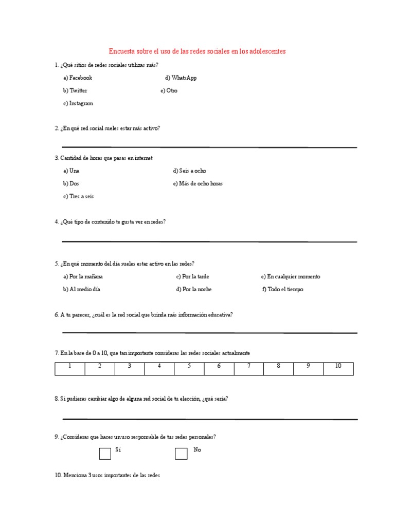 Encuesta Estudiantil Sobre El Uso de Las Redes Sociales | PDF | Redes ...