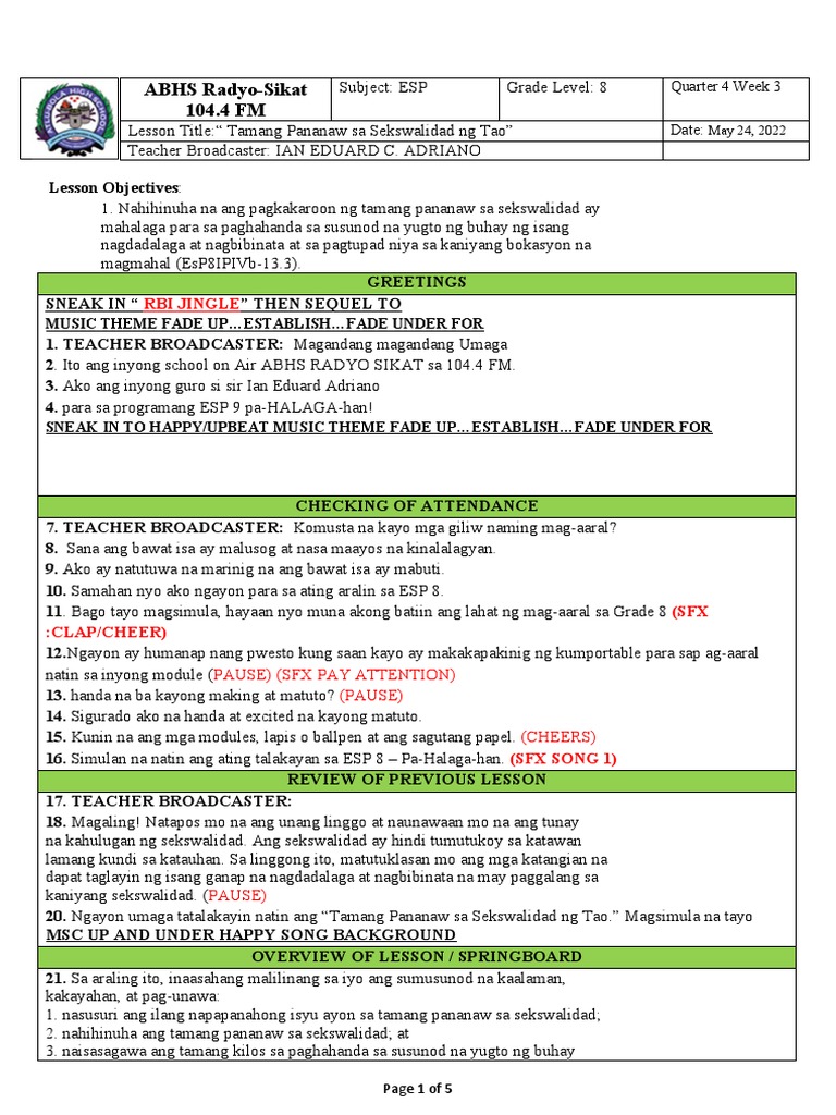 Esp 8 Rbi 4TH Quarter Week 3 | PDF