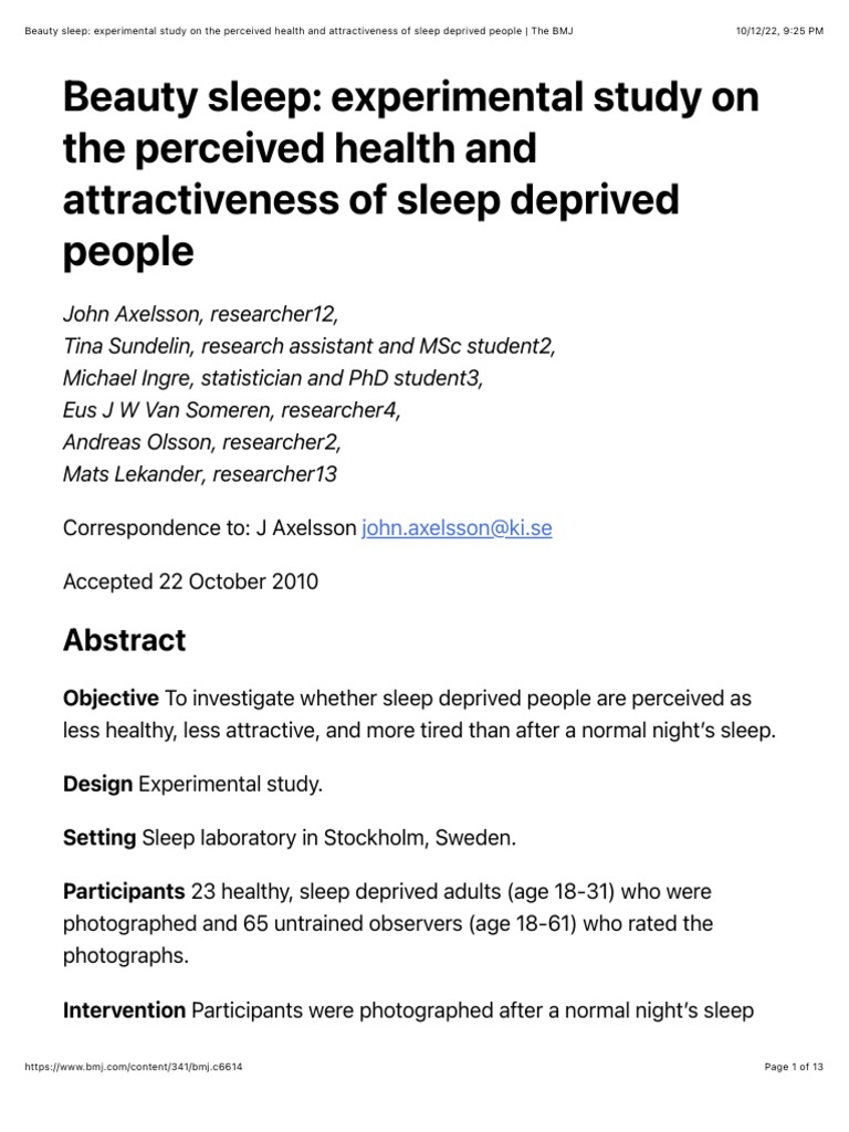 Beauty Sleep Experimental Study On The Perceived Health and ...