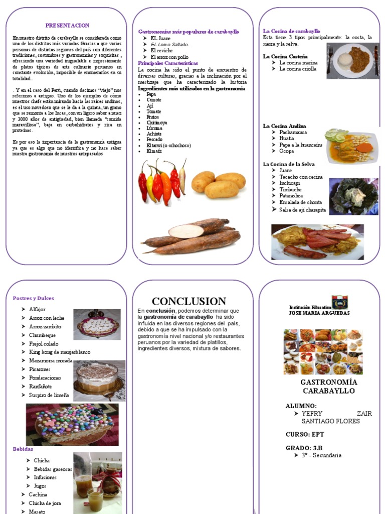 Gastronomia Peruana Triptico | PDF | Alimentos | Preparación de comida y bebida