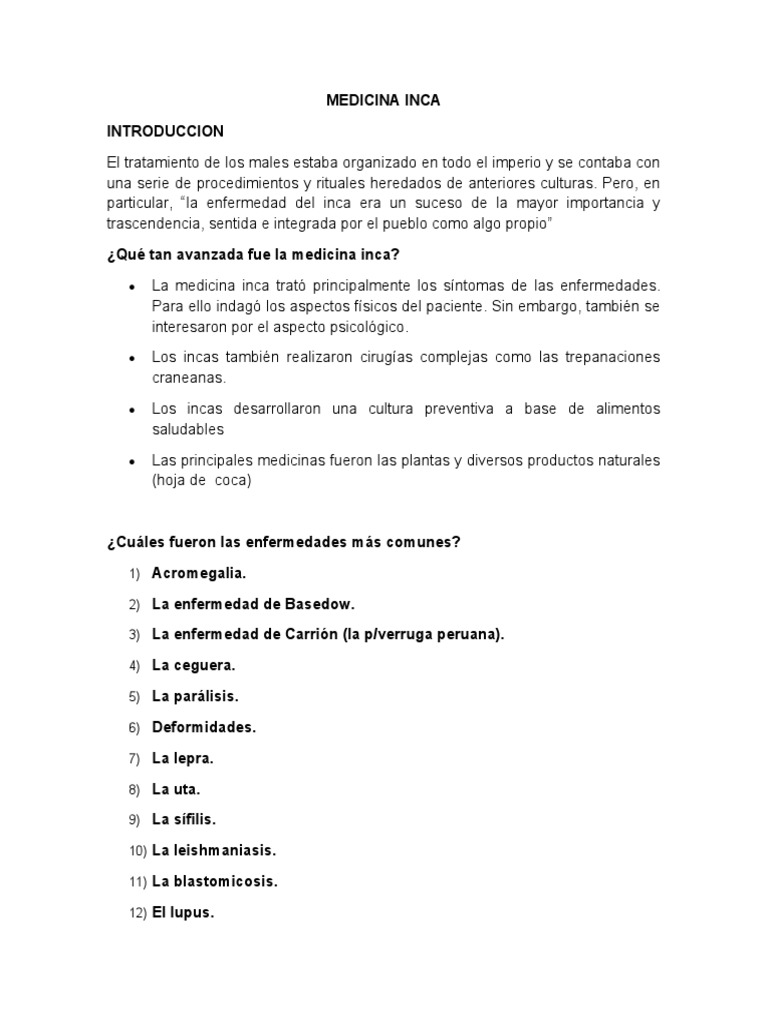 Documento | PDF | Imperio Inca | Medicina