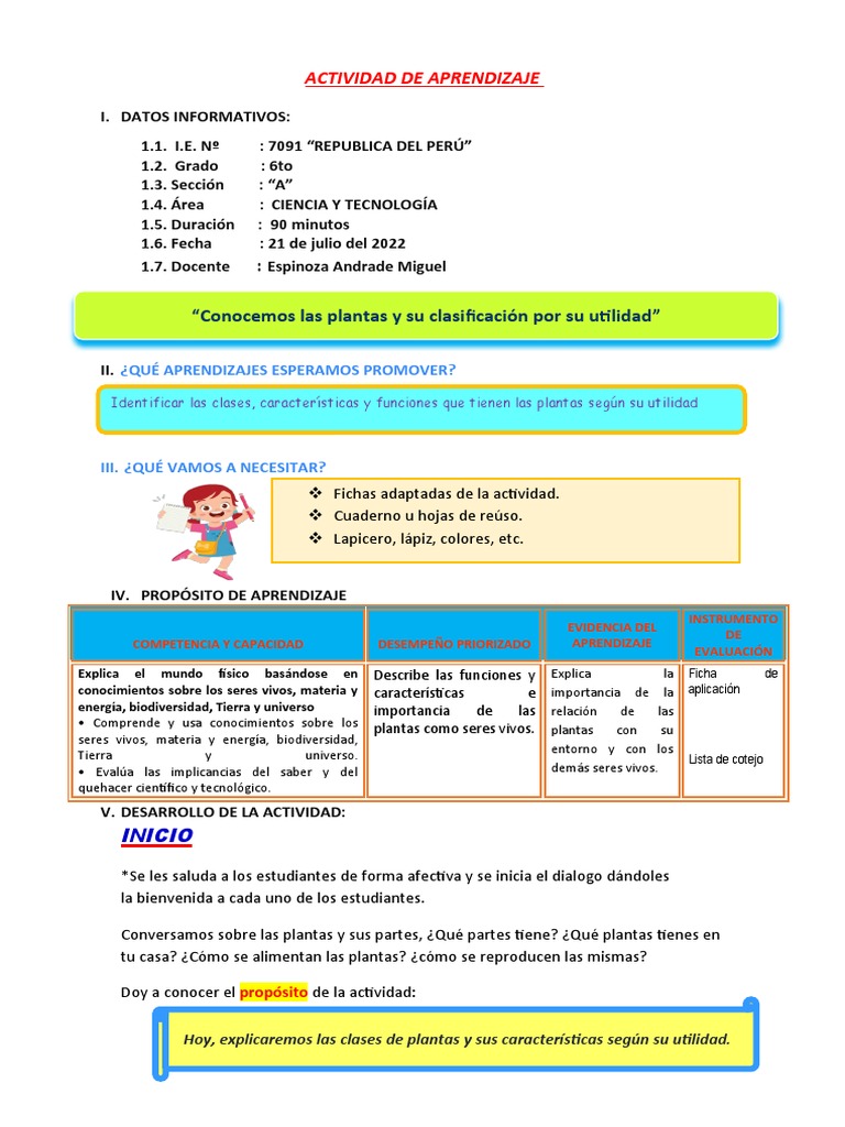 Actividad de Aprendizaje: Plantas y su Utilidad | PDF | Evaluación ...
