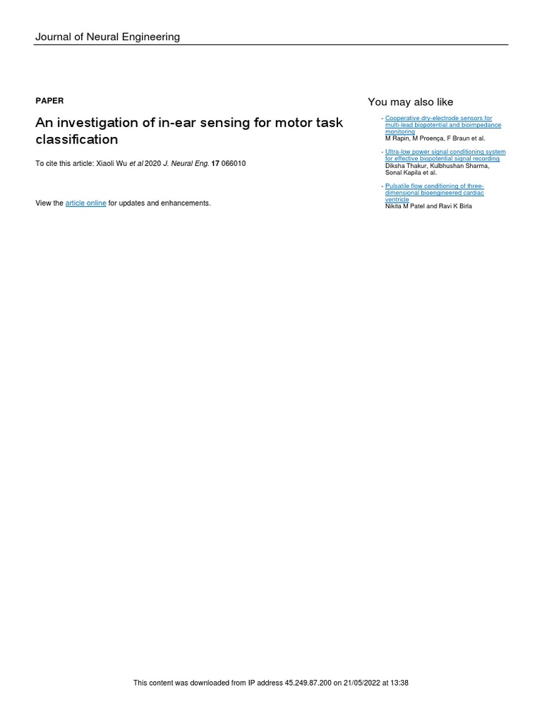 An Investigation of in Ear Sensing For Motor Task | PDF ...