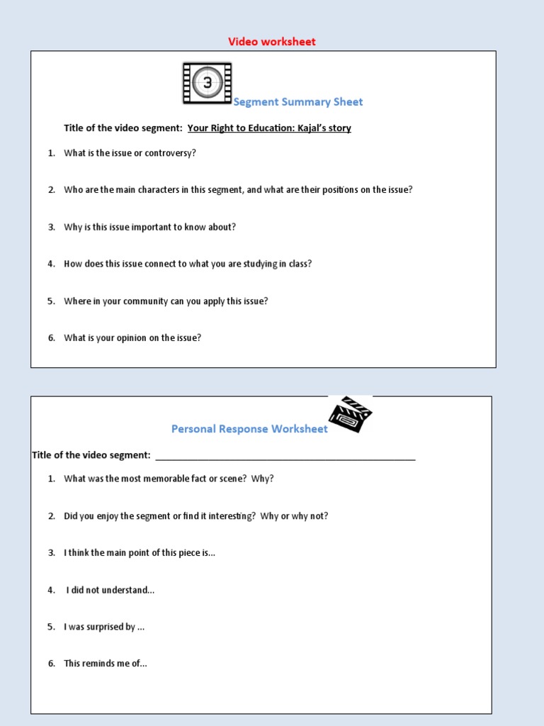 Segment Summary Sheet: Video Worksheet | PDF