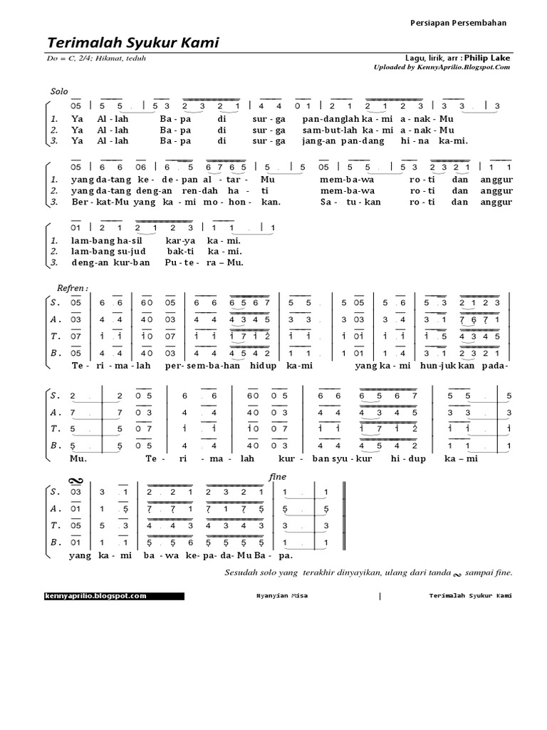 Lirik Lagu Persembahan Syukur | PDF