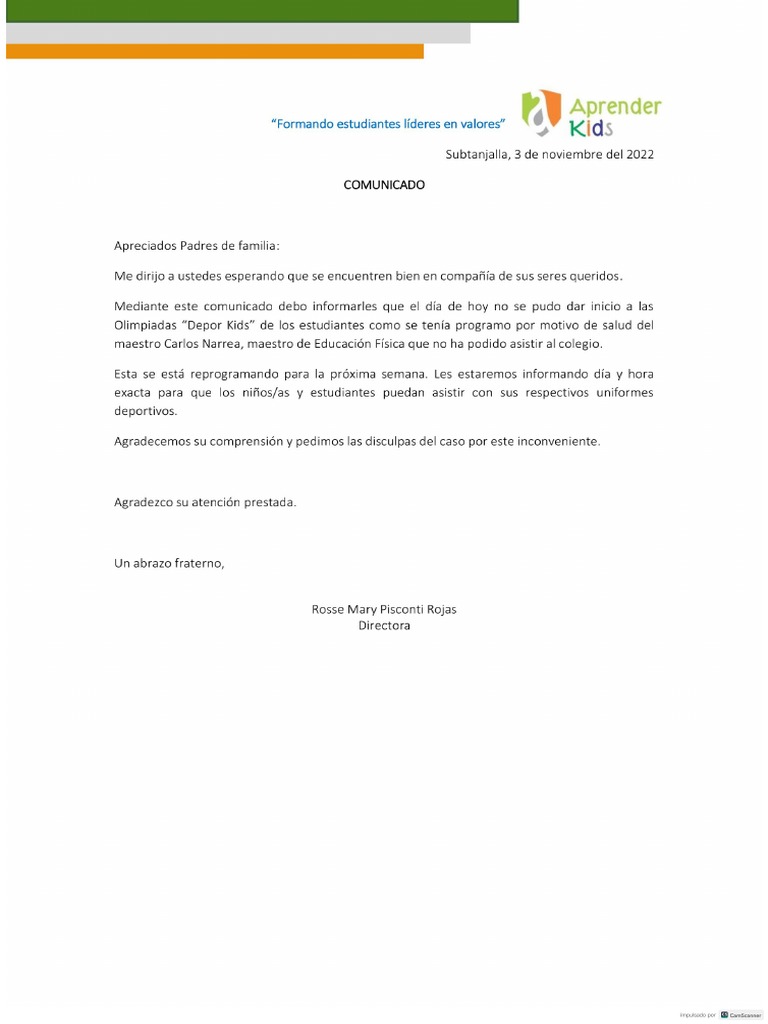 Comunicado Padres Olimpiadas Aprender | PDF