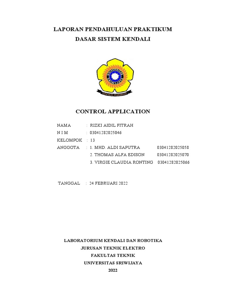 Laporan Pendahuluan Praktikum Dasar Sistem Kendali | PDF Laporan Pendahuluan Praktikum Dasar Sistem Kendali | PDF