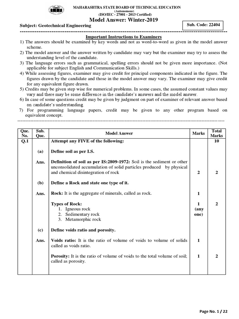 Model Answer: Winter-2019 | PDF | Geotechnical Engineering | Rock (Geology)