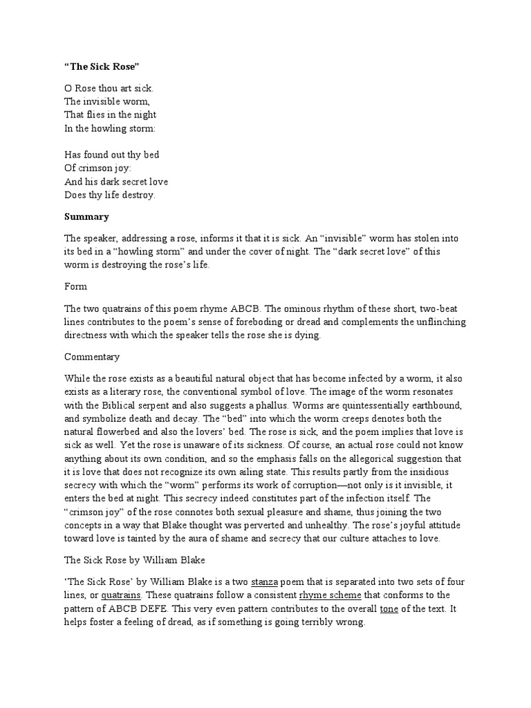 The Sick Rose | PDF | William Blake | Adam And Eve