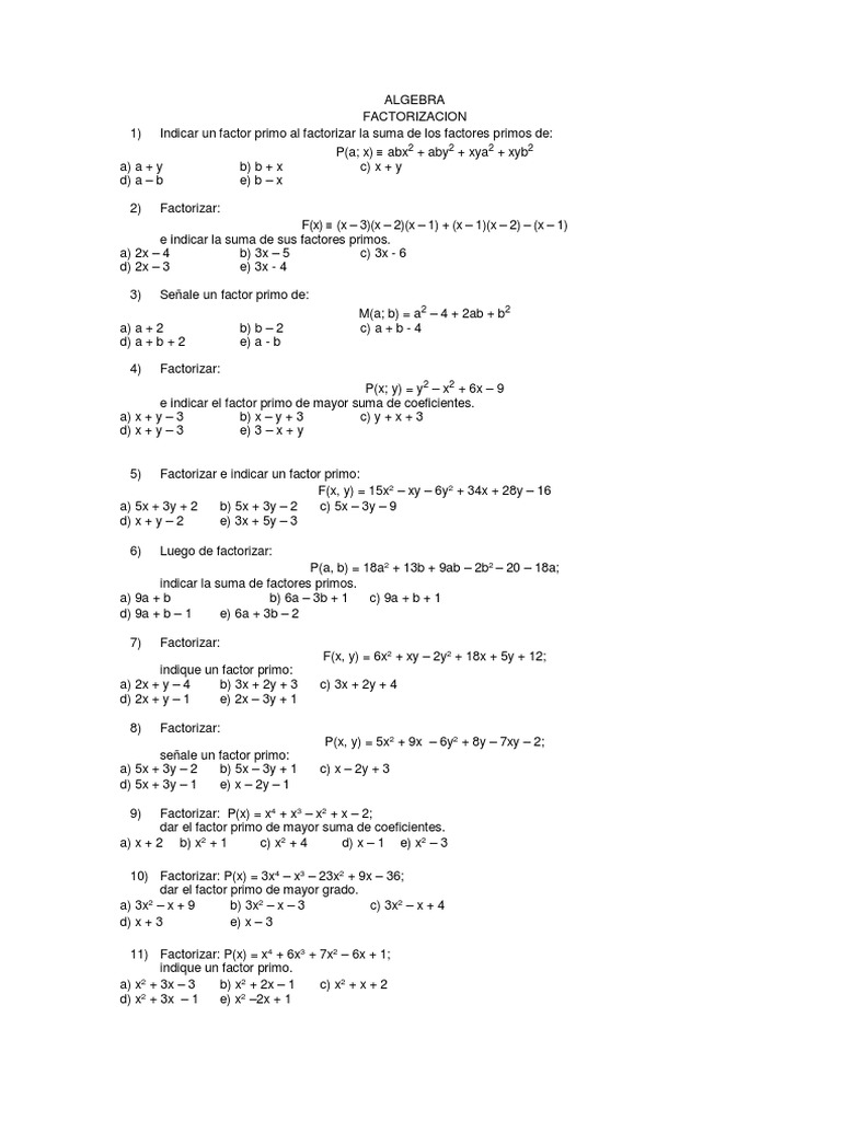 Factorizacion 2 | Descargar gratis PDF | Factorización | Matemática Elemental