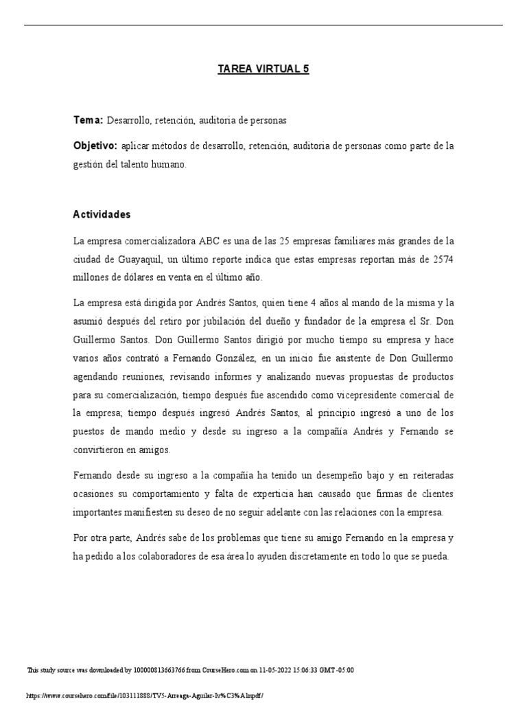 TV5 Arreaga Aguilar IV N PDF | PDF | Business | Evaluación