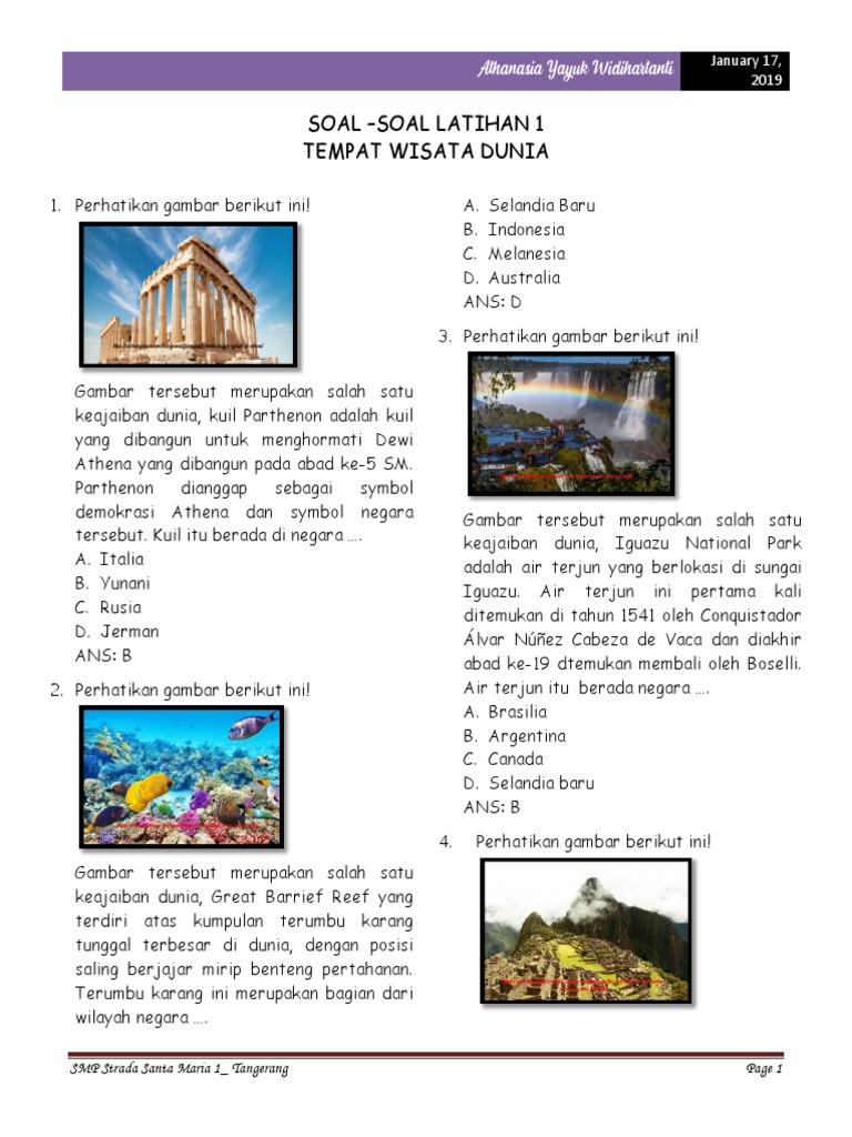 Contoh Soal Model Akm - Pilihan Ganda & Jawaban Daerah Wisata Dunia - 1 ...