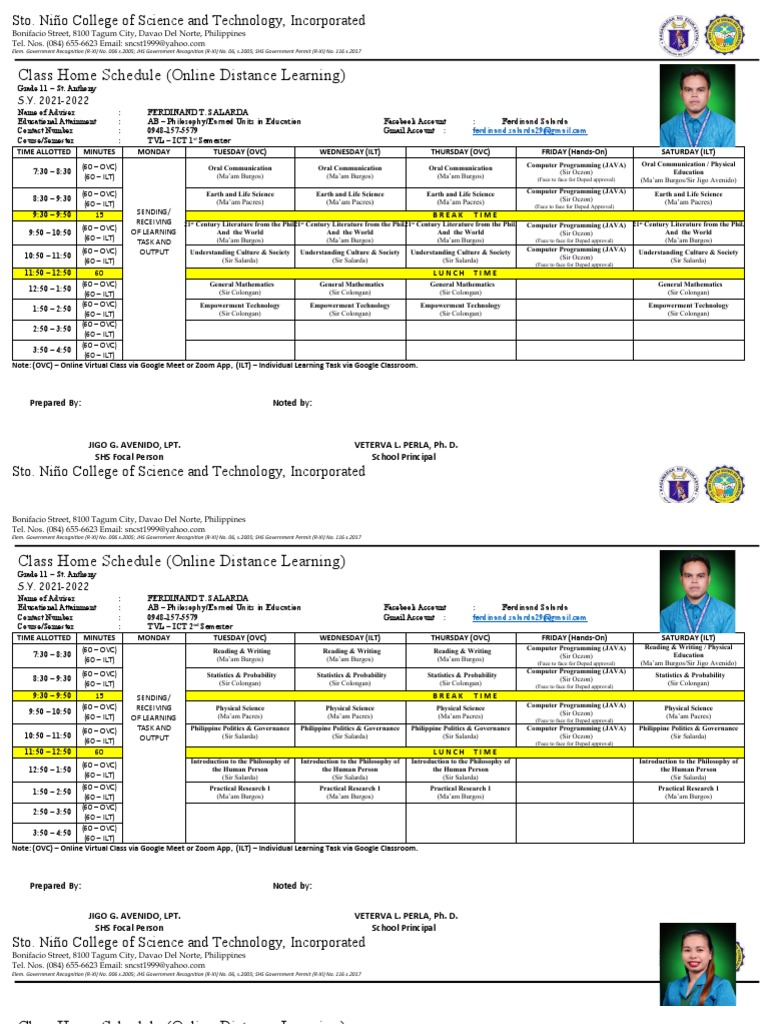 Class Program Tvl-Ict Odl (2021-2022) | PDF | Academic Term ...