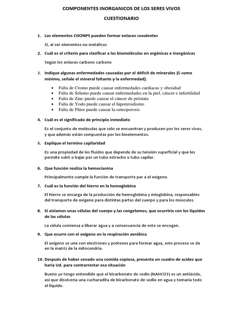 Componentes Inorganicos de Los Seres Vivos | PDF | Salud y bienestar ...