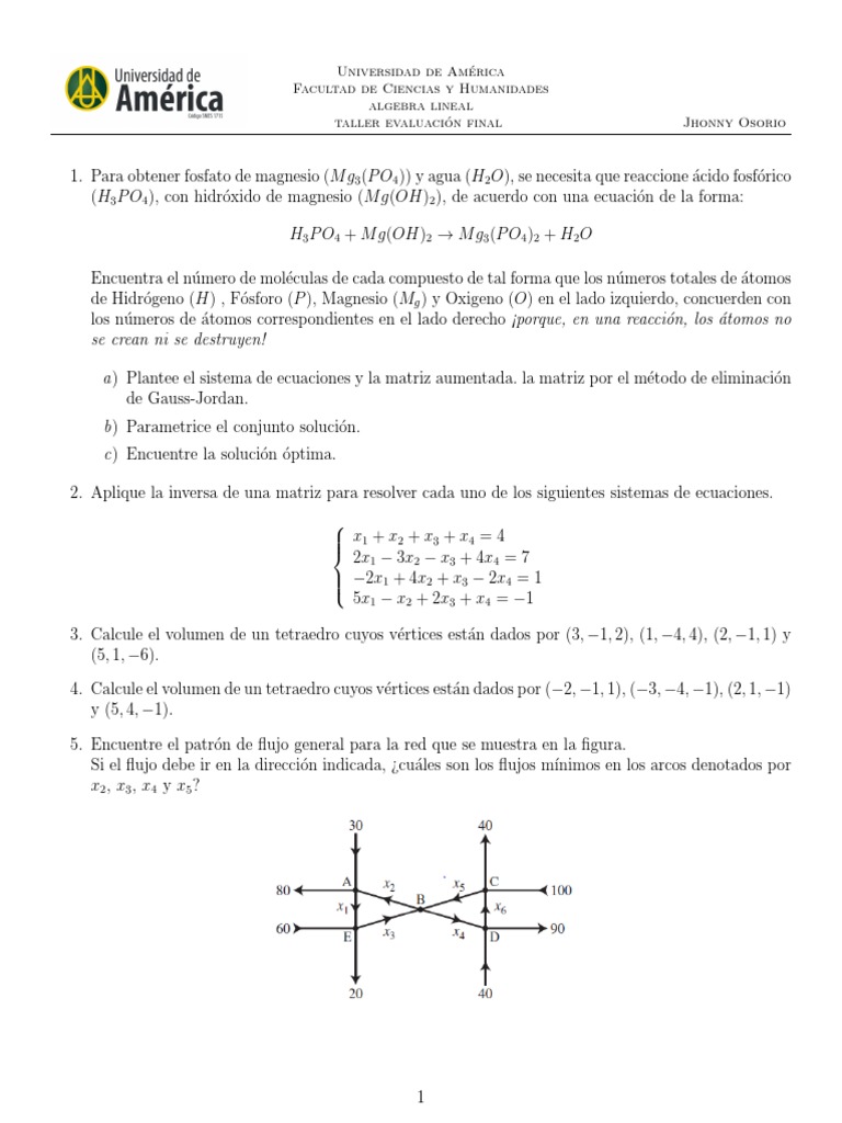 Taller Evaluaci N Final Lgebra Lineal Mejorado | PDF | Papel | Gases