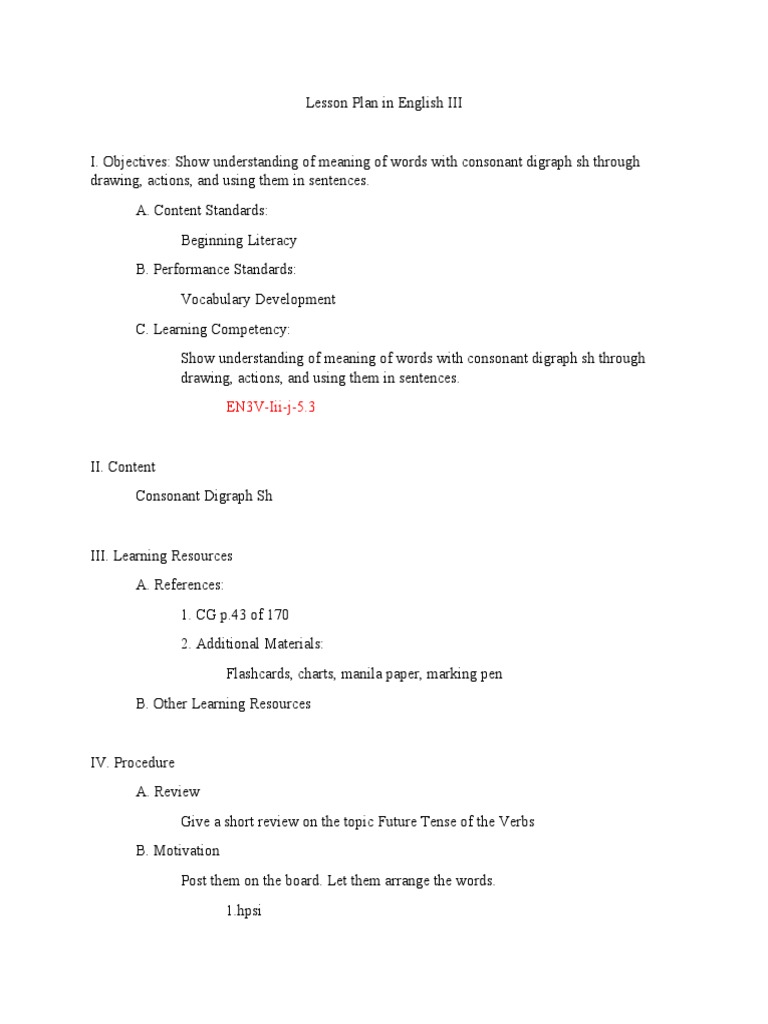 Lesson Plan in English 3 (Final LP) | PDF