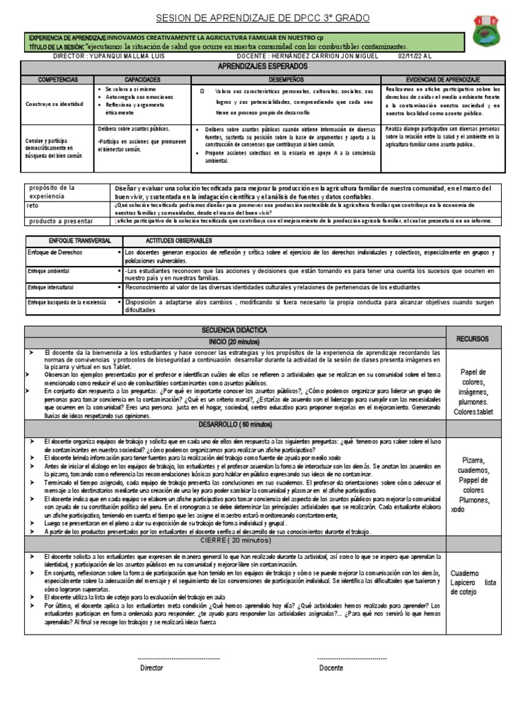 Sesiones de DPCC 3° 02 - 11 - 22 Al | PDF | Aprendizaje | Experiencia