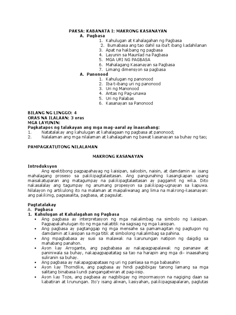 EM 103 - WEEK 4 - Pagtuturo NG Filipino Sa Elementarya | PDF