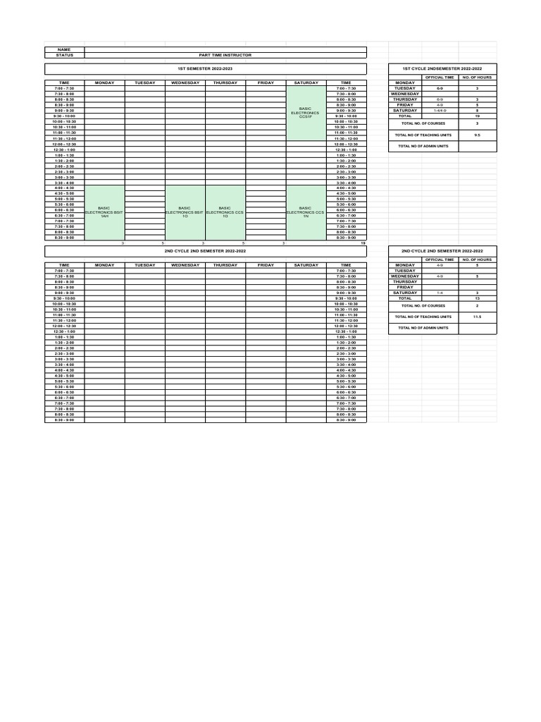PTC FACULTY LOAD 2022-2023.xlsx - CORONACION | PDF | Academic Term