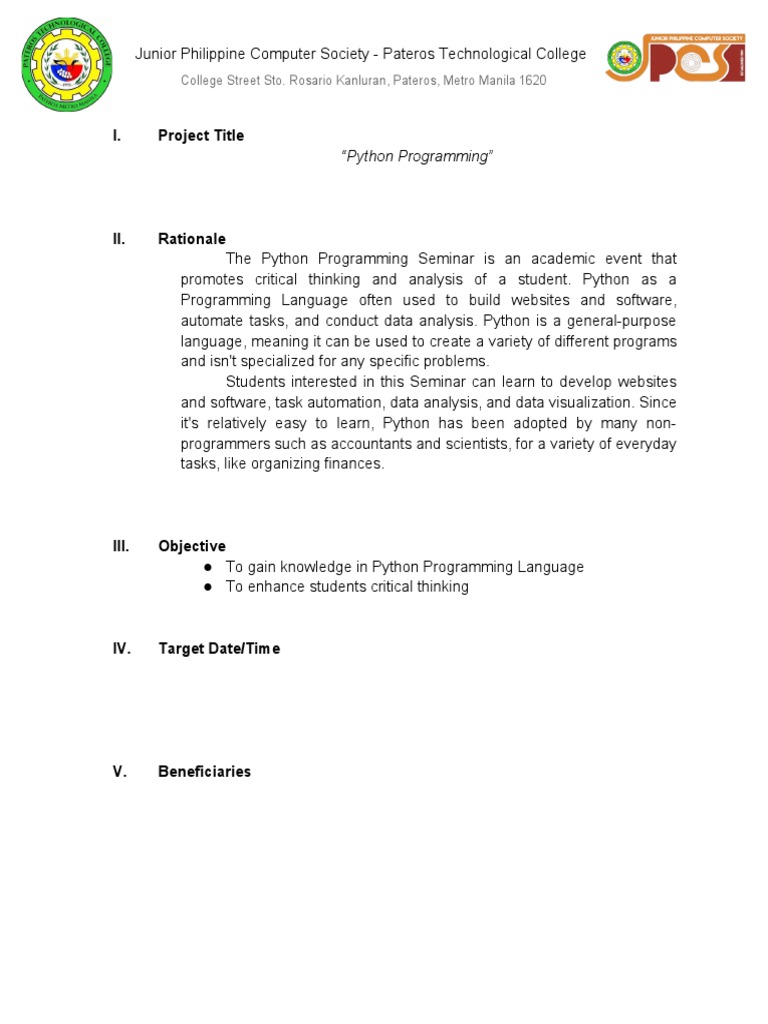 Python Project Proposal Pdf 