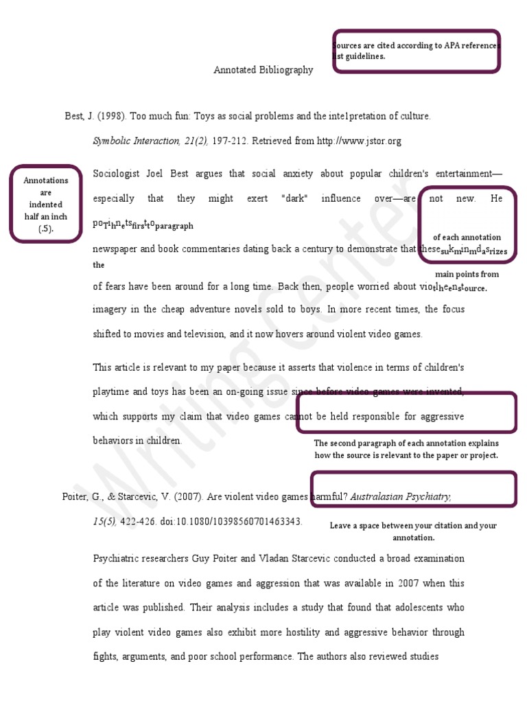 Annotated Bibliography Sample - 0 | PDF | Aggression | Video Games Annotated Bibliography Sample - 0 | PDF | Aggression | Video Games