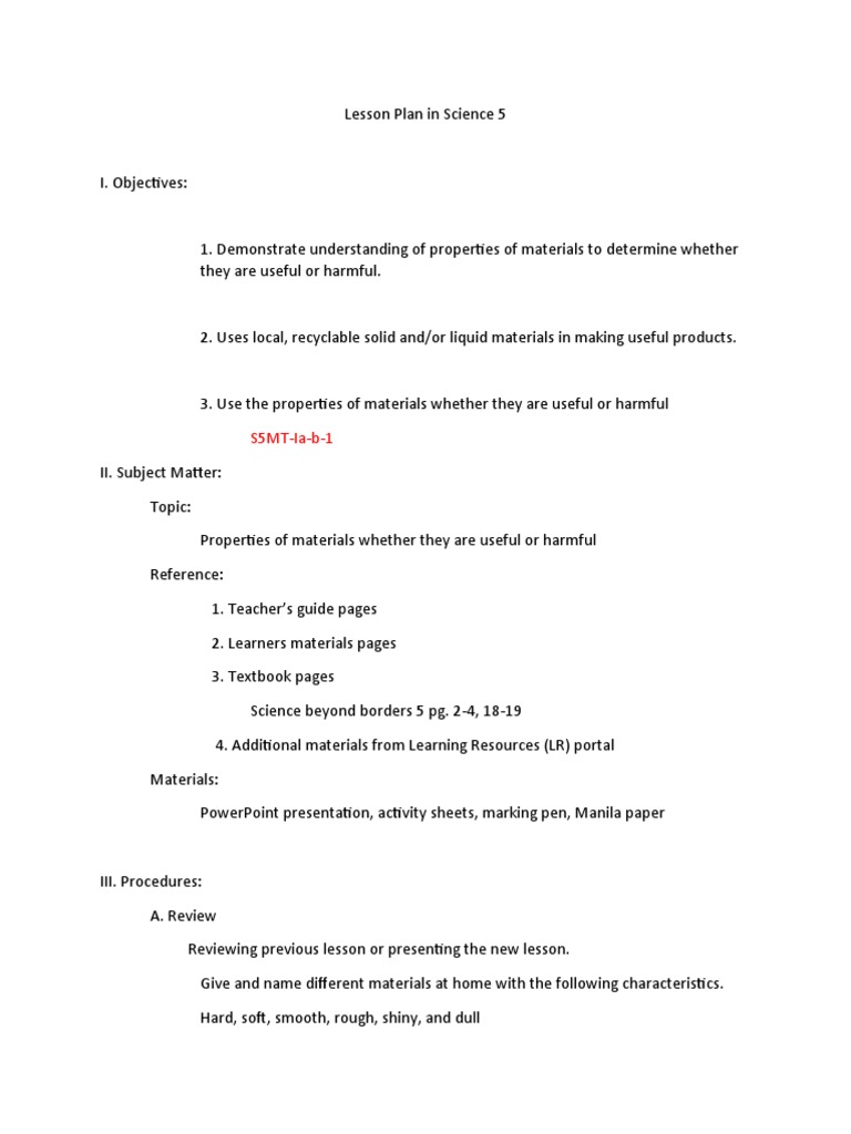 Lesson Plan in Science 5 (Final LP) | PDF | Lesson Plan | Plastic
