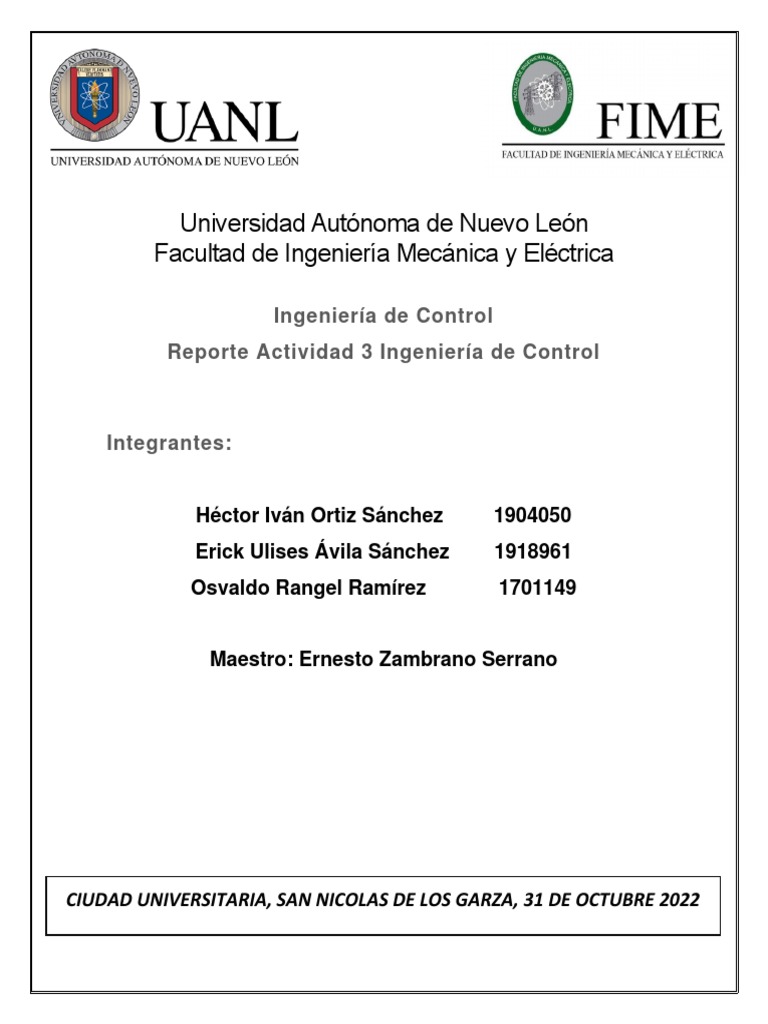 Actividad 3 Ingenieria de Control | PDF | Ecuaciones | Ecuaciones ...