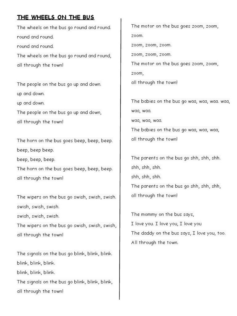 The Wheels On The Bus | PDF | American Songs | Children's Songs