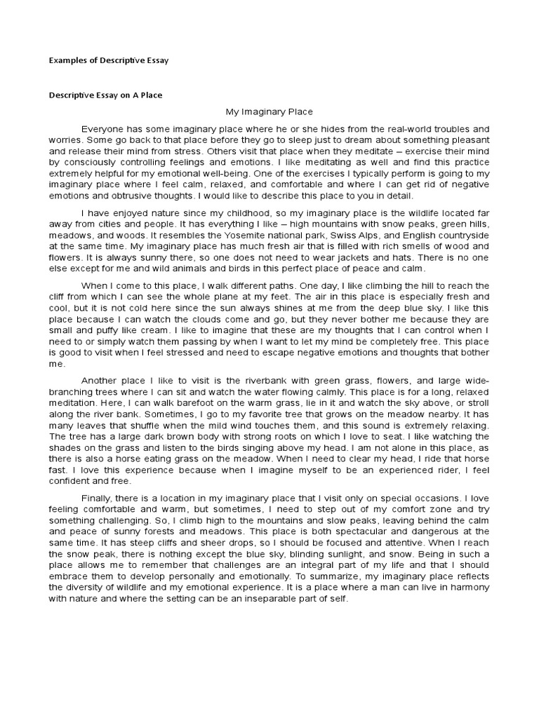 Descriptive Essay on Imaginary Places | PDF | Meditation | Psychology