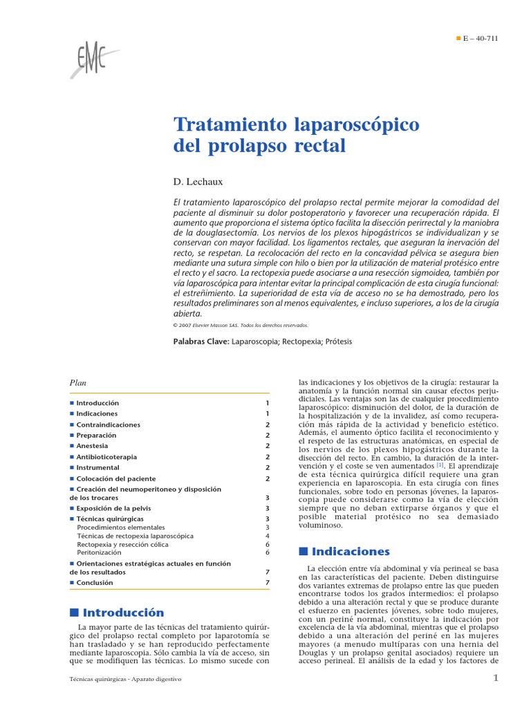 Tratamiento Laparoscópico Del Prolapso Rectal | PDF | Cirugía | Pelvis