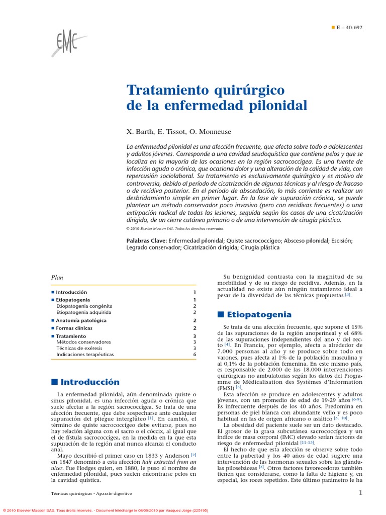Tratamiento Quirúrgico de La Enfermedad Pilonidal | PDF | Herida | Cirugía