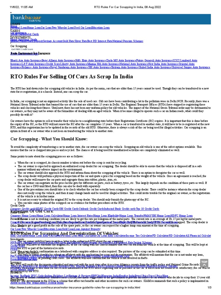 RTO Rules For Car Scrapping in India, 08 Aug 2022 | PDF | Vehicle ...