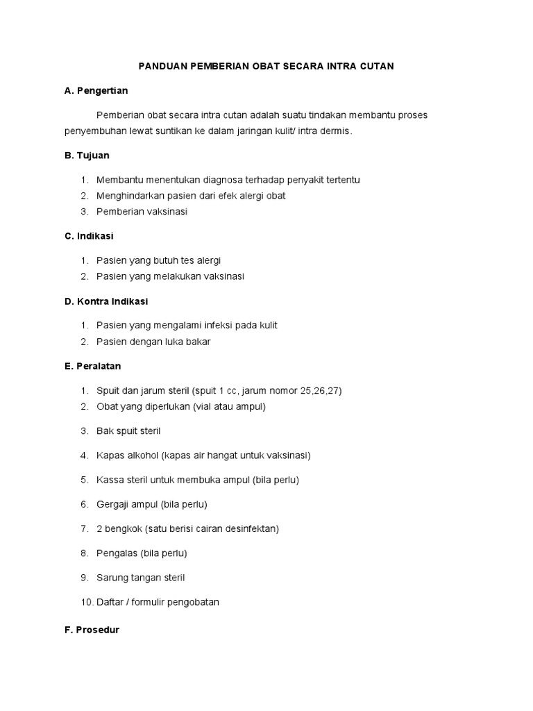 Panduan Pemberian Obat Secara Intra Cutan | PDF