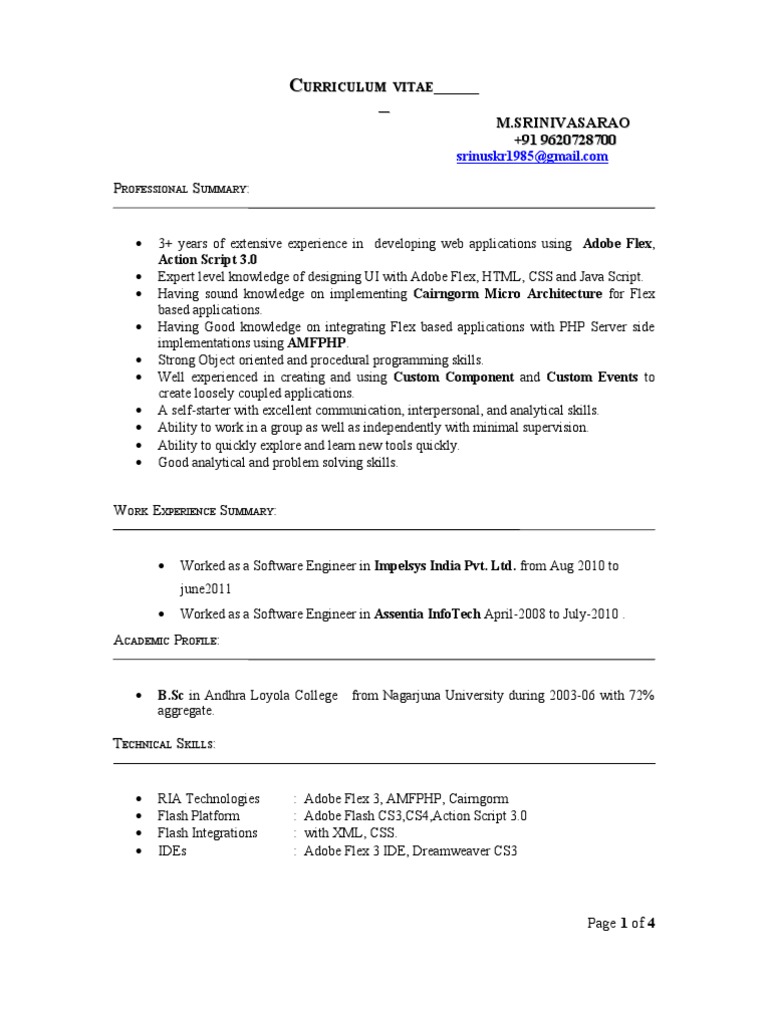 CV Srinu Flex | PDF | Apache Flex | Php